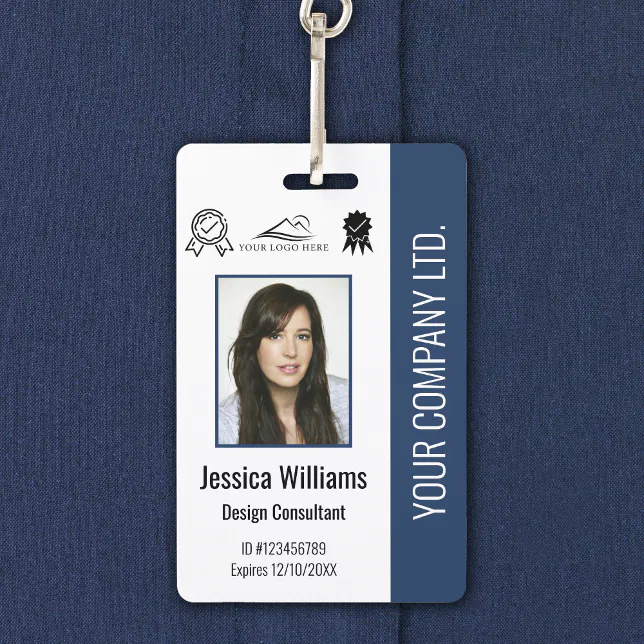 Personalized Employee Photo Certification Blue ID Badge | Zazzle