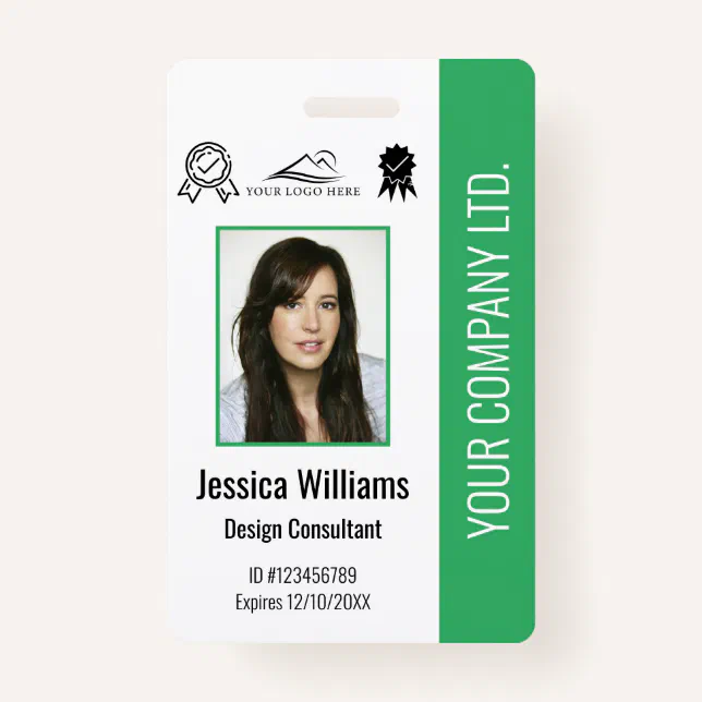 Personalized Employee Photo Certification Green ID Badge | Zazzle