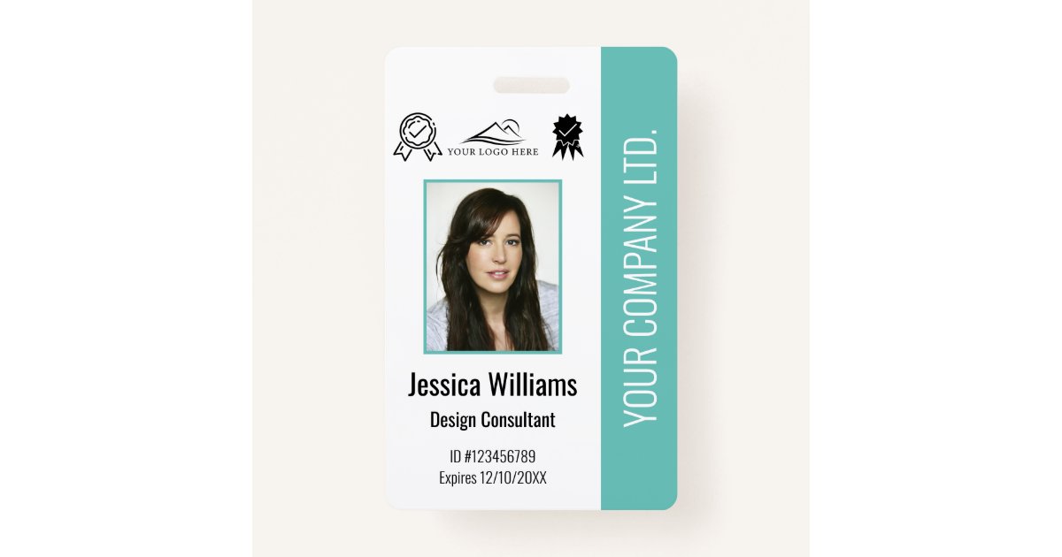 Personalized Employee Photo Certification Teal ID Badge | Zazzle