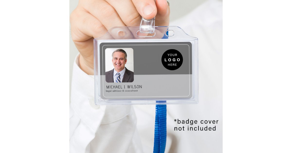 Personalized employee photo logo QR barcode ID Badge | Zazzle