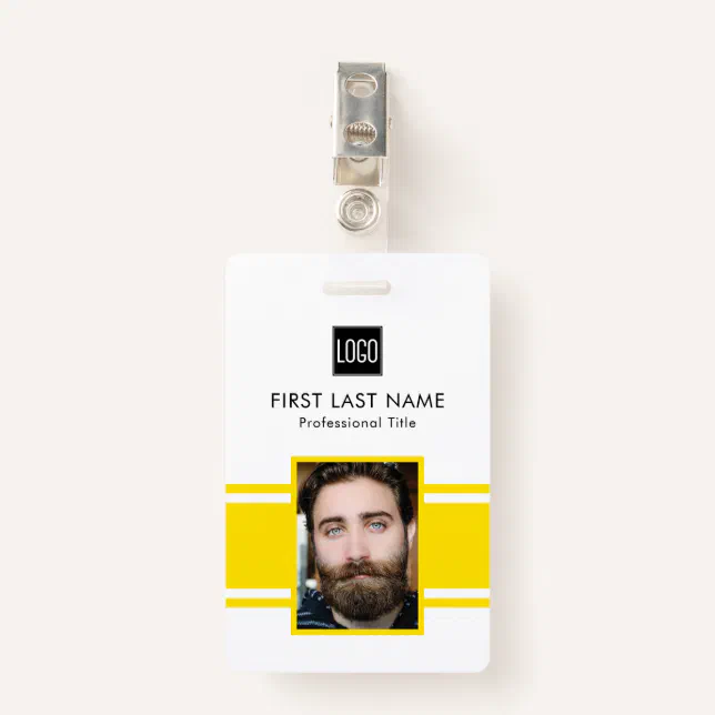 Personalized Employee | Yellow Logo Staff Photo Badge | Zazzle