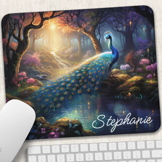 Personalized Enchanted Peacock Mouse Pad | Zazzle