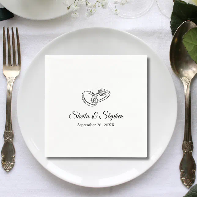 Personalized Engaged Engagement Ring Wedding Party Napkins | Zazzle
