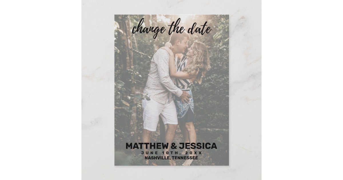 Personalized Engagement Photo Date Change Announcement Postcard | Zazzle