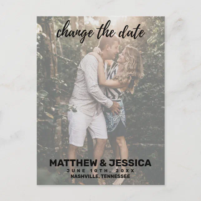 Personalized Engagement Photo Date Change Announcement Postcard | Zazzle