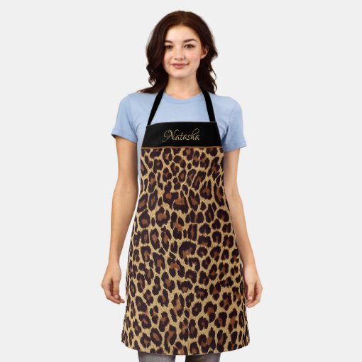 Personalized Exotic Faux Leopard Fur Print Apron | Zazzle