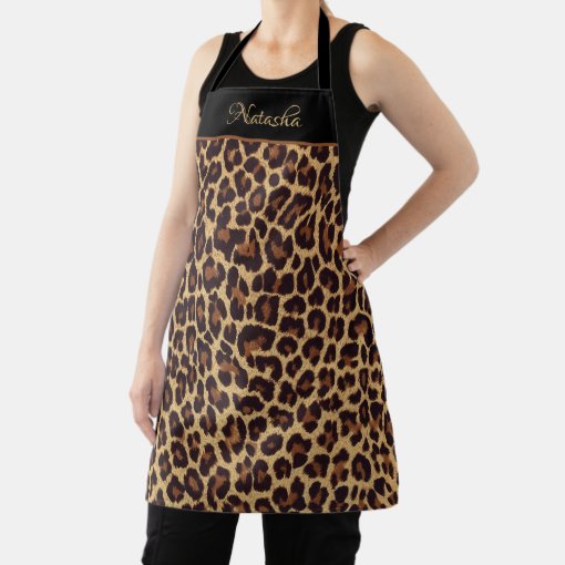 Personalized Exotic Faux Leopard Fur Print Apron | Zazzle