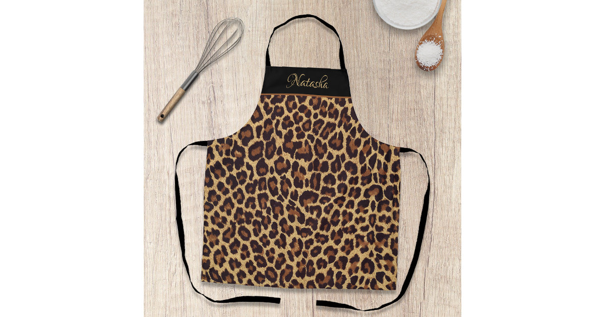 Personalized Exotic Faux Leopard Fur Print Apron | Zazzle
