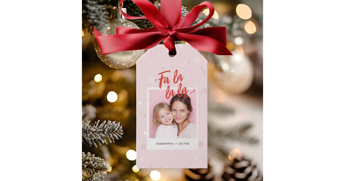 Personalized Fa La La La Pink Christmas Photo Gift Tags | Zazzle