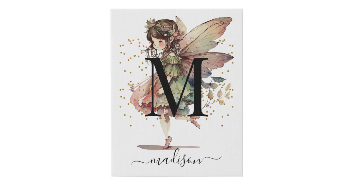 Personalized Fairy Pixie Letter Name Faux Canvas Print | Zazzle