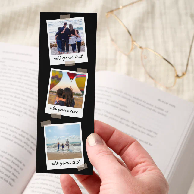 Personalized Family 3 Photo Custom Collage Black Bookmarks | Zazzle