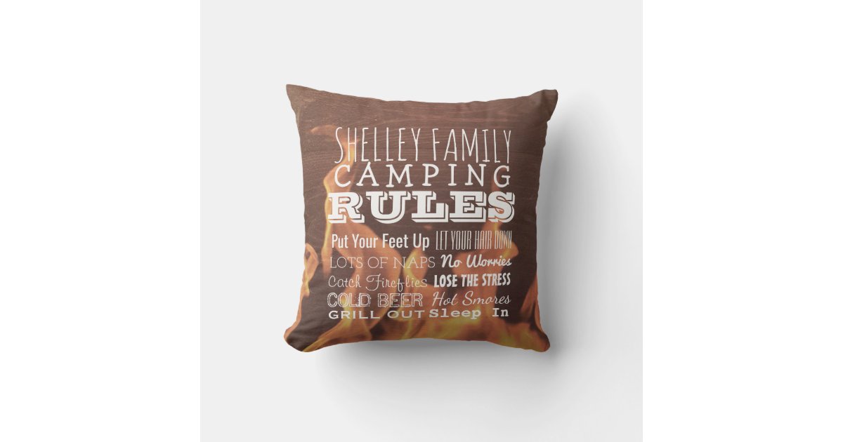 Personalized Family Camping Rules Rustic Outdoor Throw Pillow | Zazzle