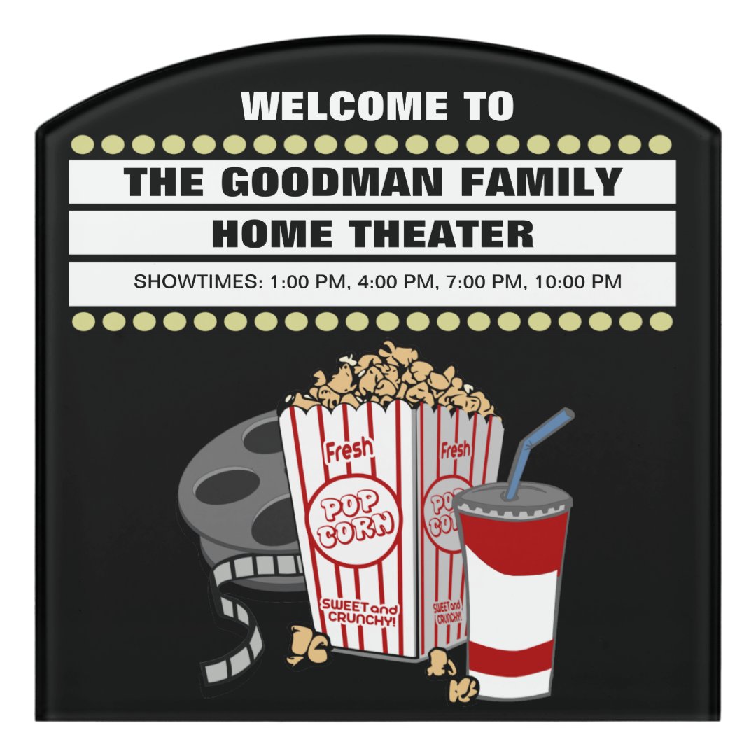 Personalized Family Home Movie Theater Custom Door Sign | Zazzle