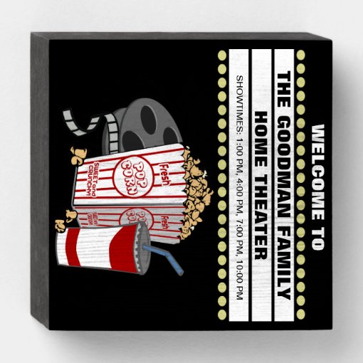 Personalized Family Home Movie Theater Custom Wooden Box Sign | Zazzle