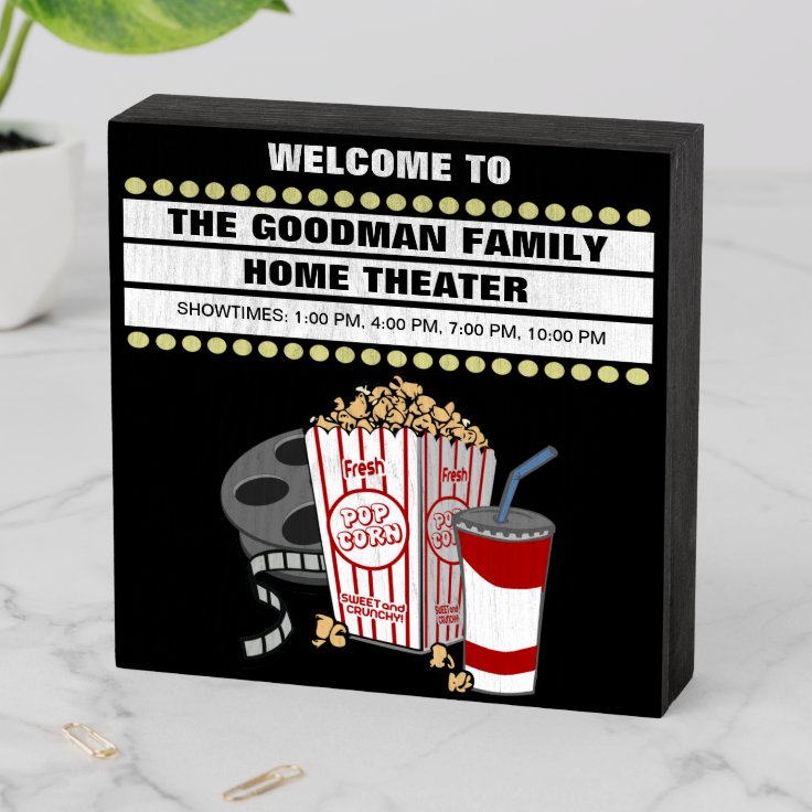 Personalized Family Home Movie Theater Custom Wooden Box Sign | Zazzle