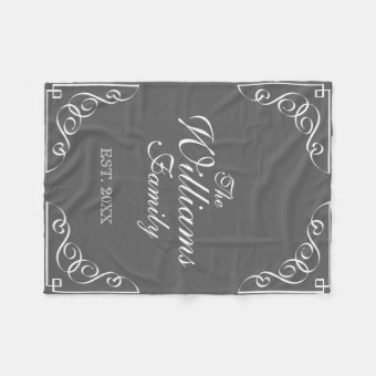 Personalized family last name gray fleece blanket | Zazzle