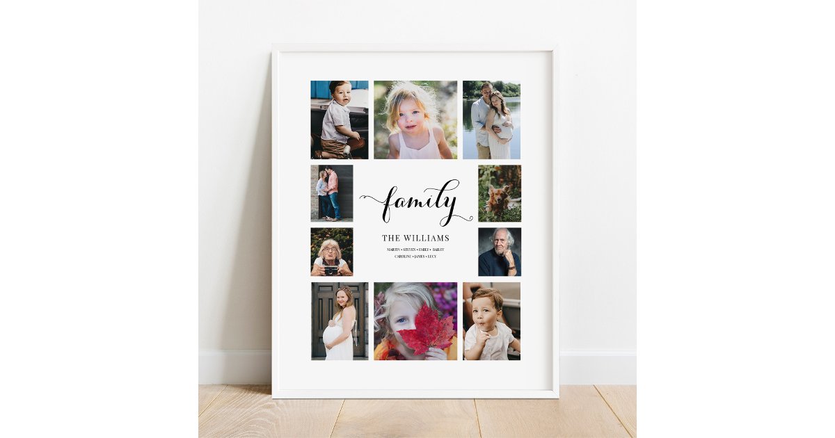 Personalized Family Name 10 Photo Collage Poster | Zazzle