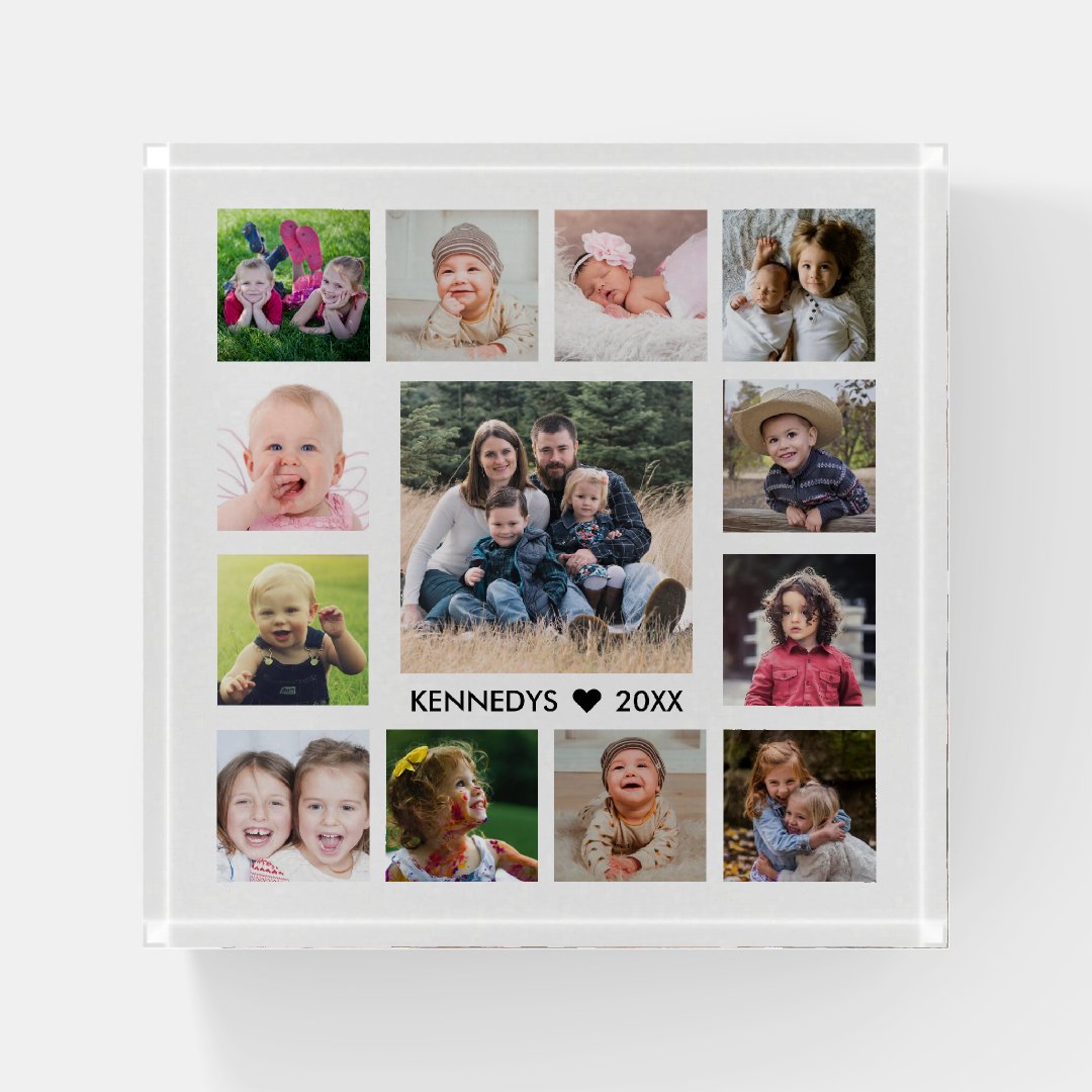 Personalized Family Name 13 Photo Collage Paperweight | Zazzle