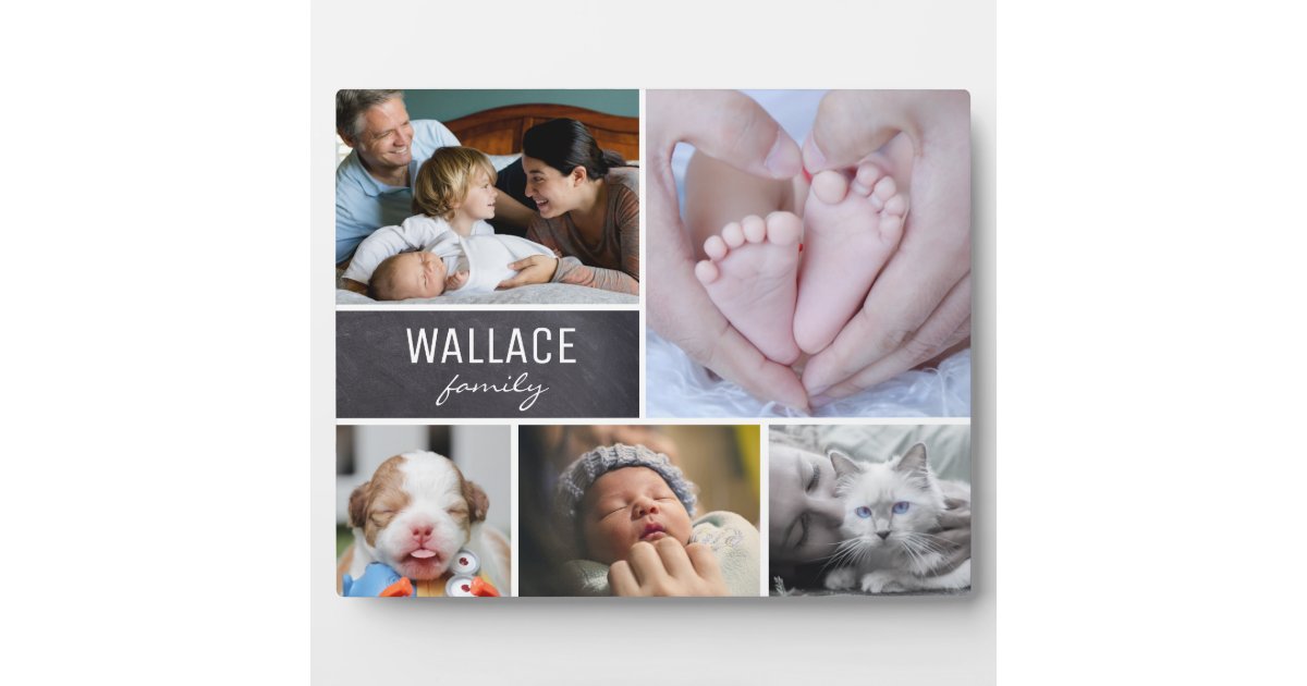 Personalized Family Name, 5 Photo Collage Plaque | Zazzle