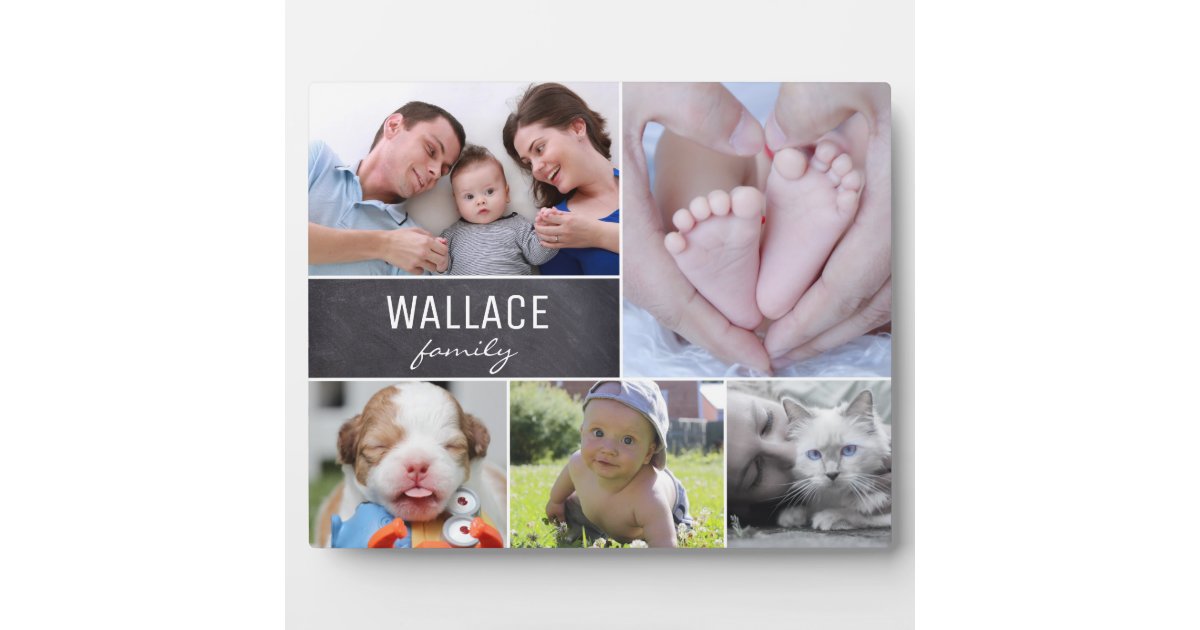 Personalized Family Name, 5 Photo Collage Plaque | Zazzle