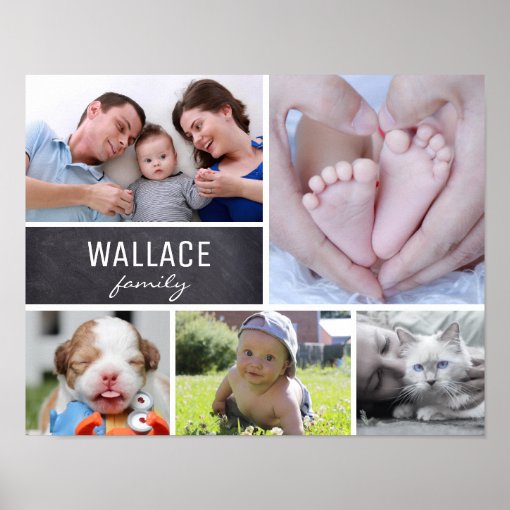Personalized Family Name, 5 Photo Collage Poster | Zazzle