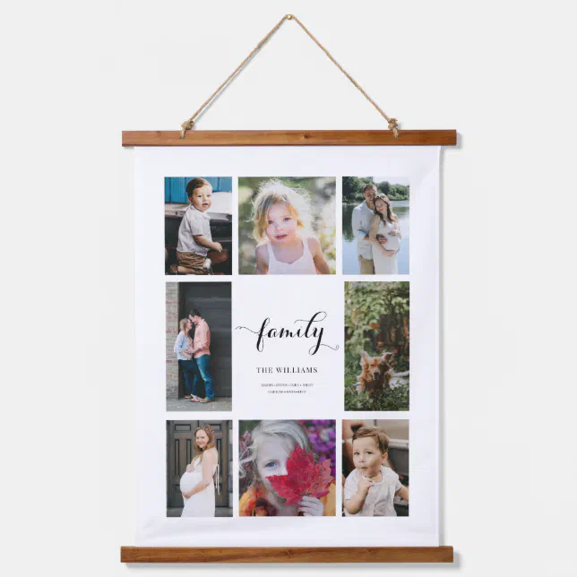 Personalized Family Name 8 Photo Collage Hanging Tapestry | Zazzle