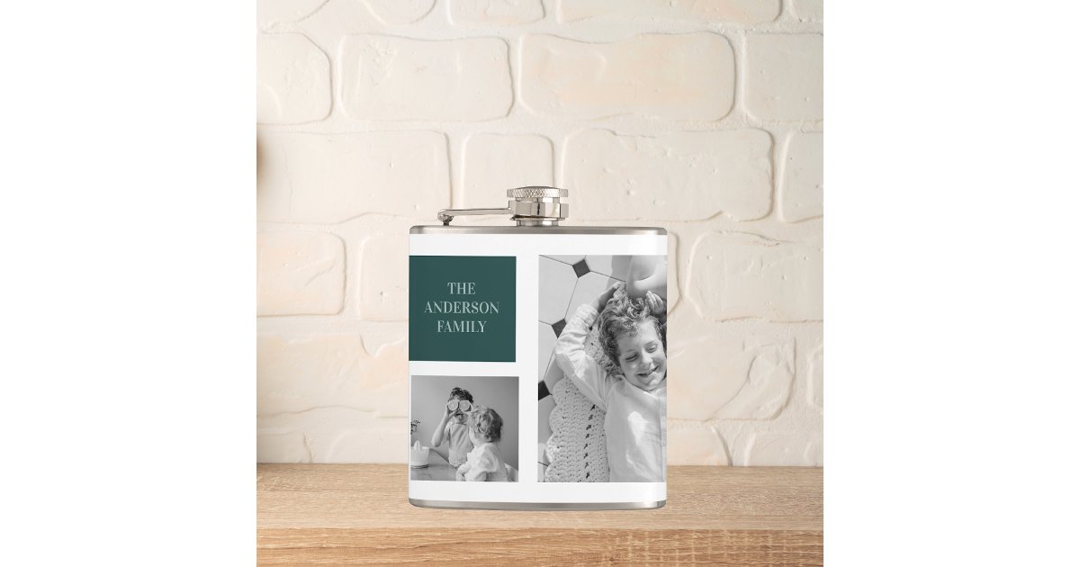 Personalized Family Name Collage Photo Gift Flask | Zazzle