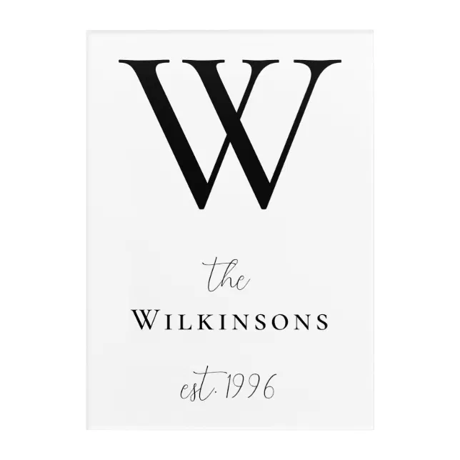 Personalized Family Name Initial Year Est. Acrylic Print | Zazzle