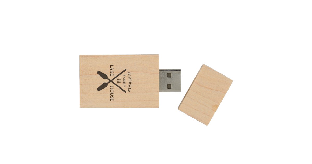 Personalized Family Name Lake House Wood Flash Drive | Zazzle