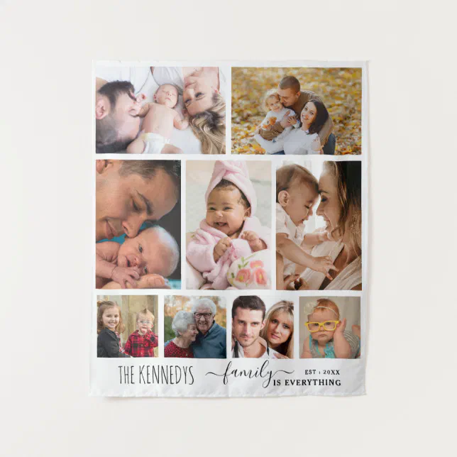 Personalized Family Name Quote 9 Photo Collage Tapestry | Zazzle