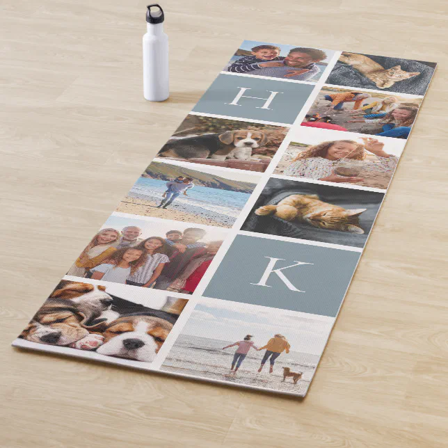 Personalized Family Photo Collage | Slate Monogram Yoga Mat | Zazzle
