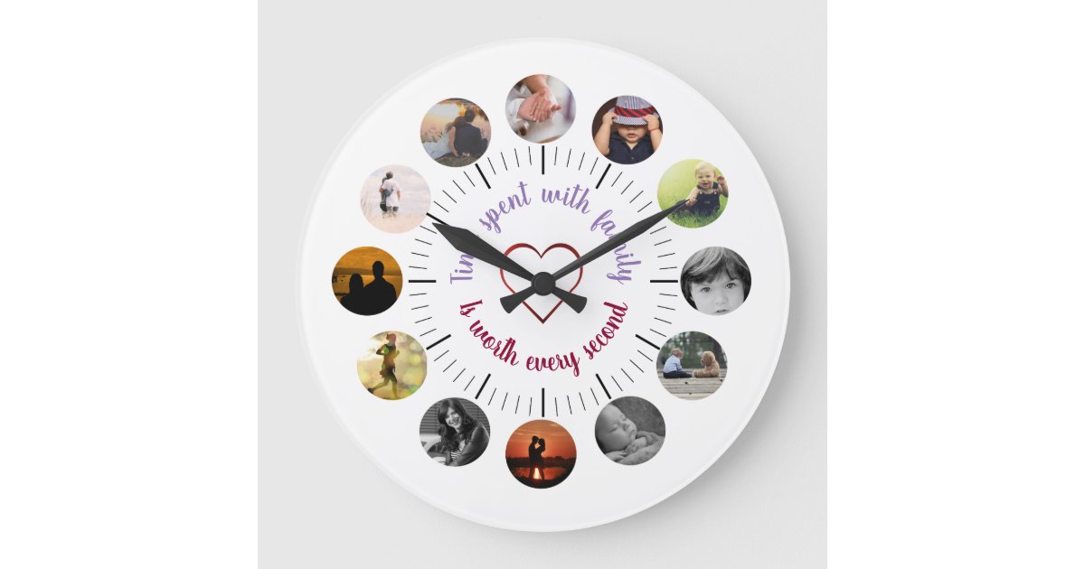 Personalized Family Photo Wall Clock With Quote | Zazzle