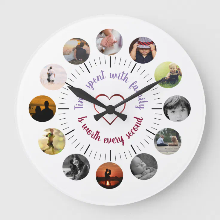Personalized Family Photo Wall Clock With Quote | Zazzle