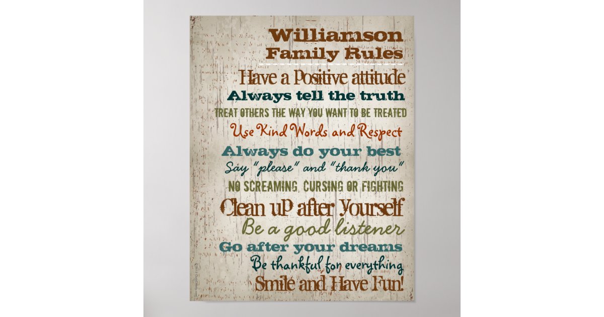 Personalized Family Rules House Sign Print | Zazzle