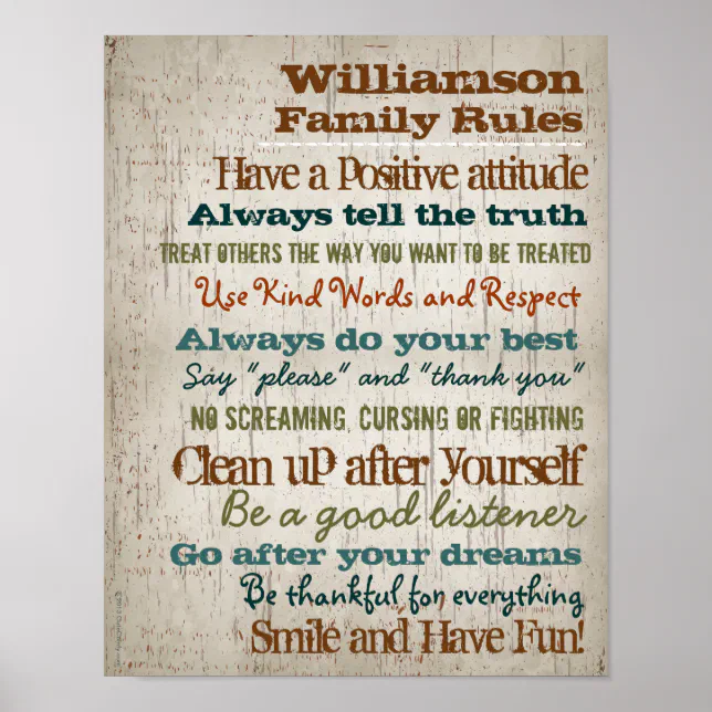 Personalized Family Rules House Sign Print | Zazzle