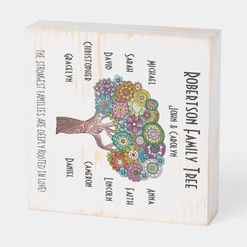Personalized Family Tree (flowers) Wooden Box Sign | Zazzle