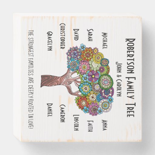 Personalized Family Tree (flowers) Wooden Box Sign | Zazzle
