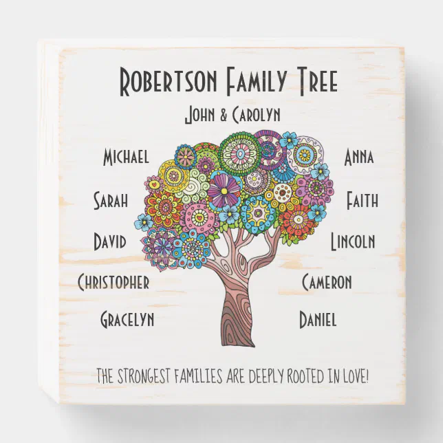 Personalized Family Tree (flowers) Wooden Box Sign | Zazzle