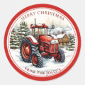 Personalized Farm Tractor Christmas Classic Round Sticker | Zazzle
