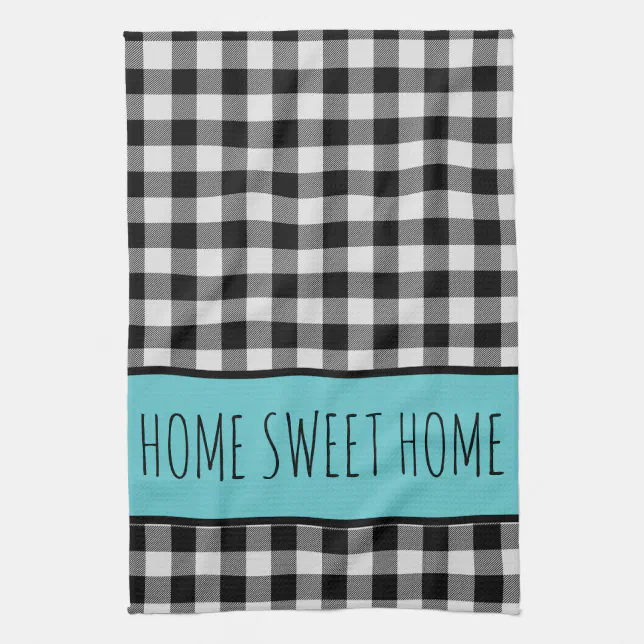 Personalized Farmhouse Black Buffalo Plaid Kitchen Towel | Zazzle