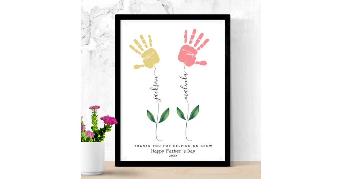 Personalized Father's Day Handprint flower Art Poster | Zazzle