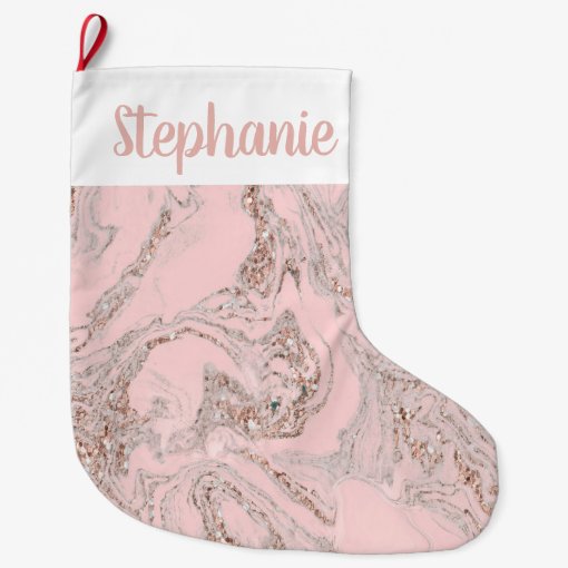 Personalized Faux Pink Marble Large Christmas Stocking | Zazzle