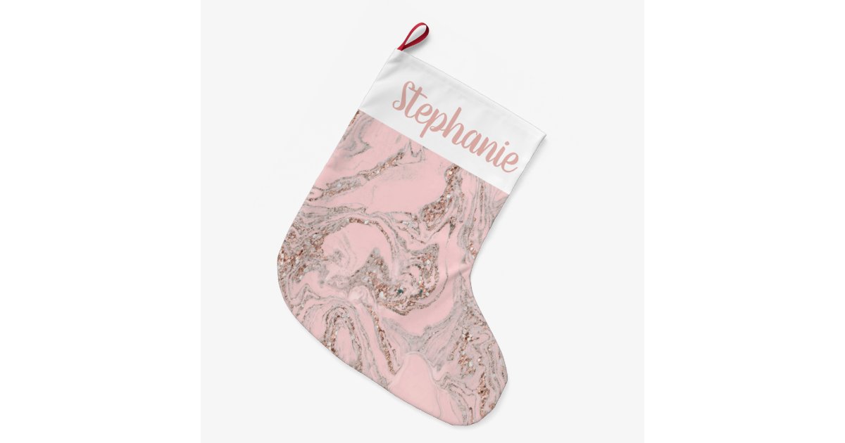Personalized Faux Pink Marble Large Christmas Stocking | Zazzle