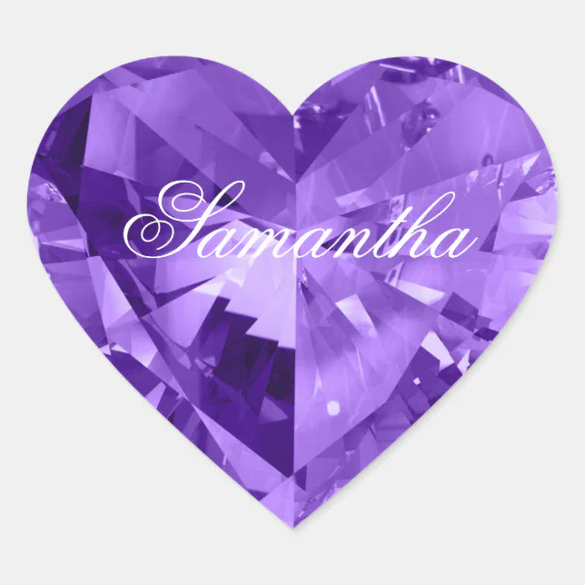 Personalized Faux Shiny Amethyst Purple Gemstone Heart Sticker | Zazzle