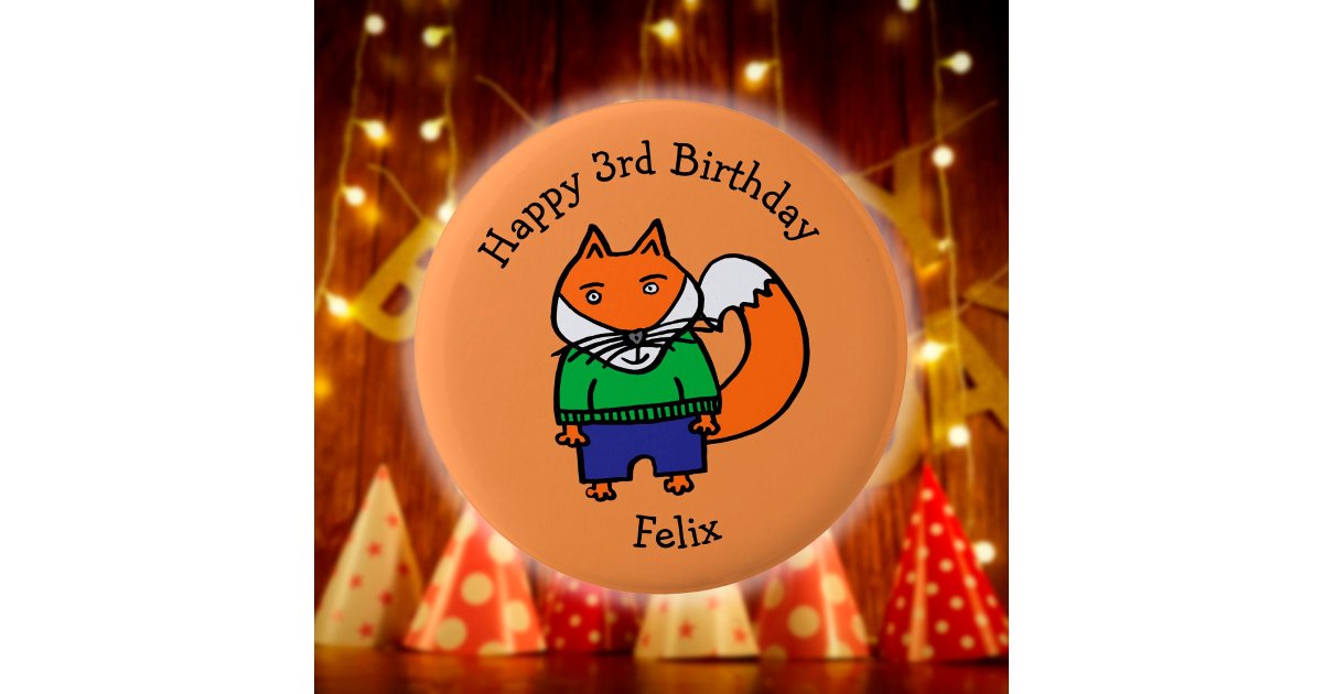 Personalized Felix the Fox Happy Birthday Pinback Button | Zazzle