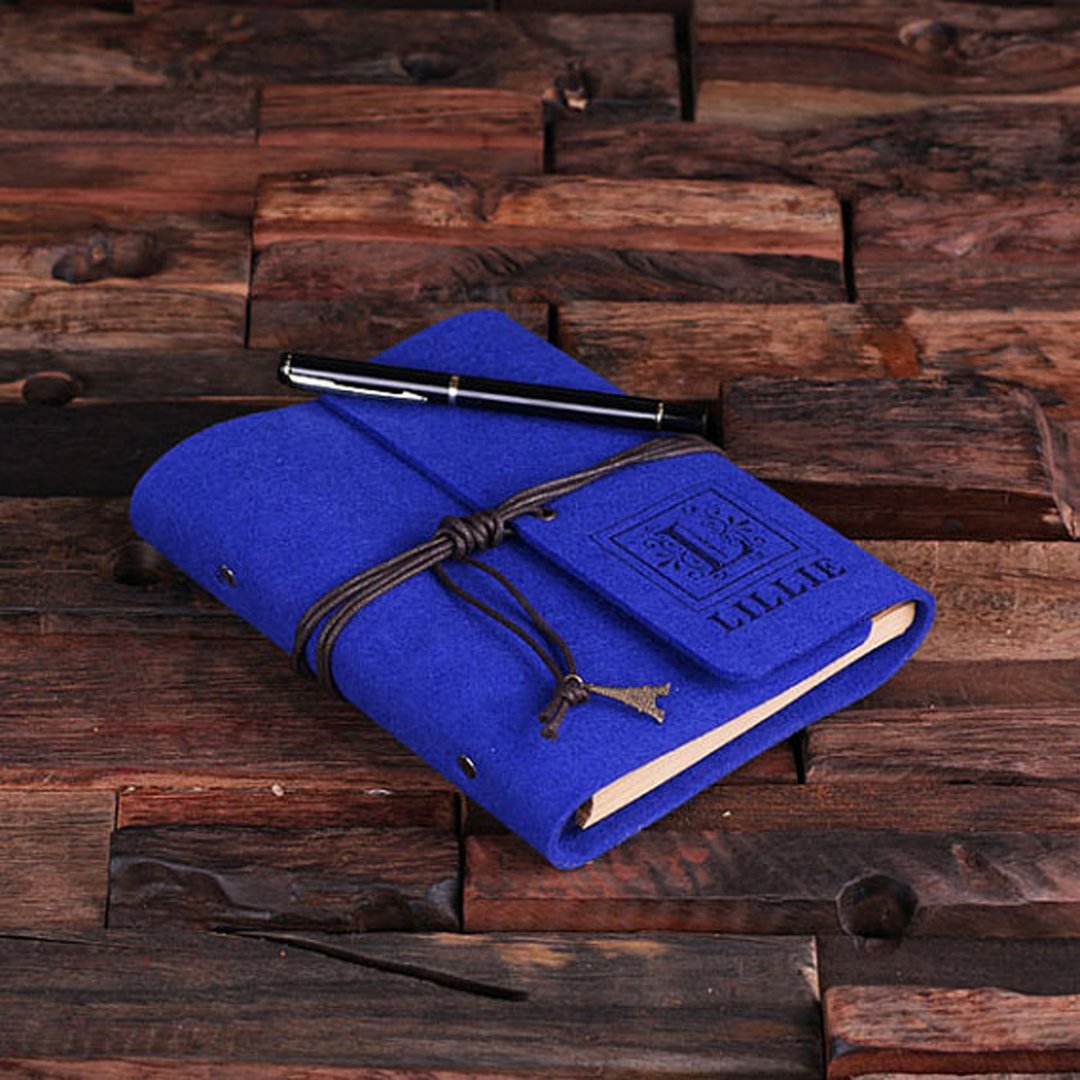 Personalized Felt Notebook & Pen - Blue | Zazzle