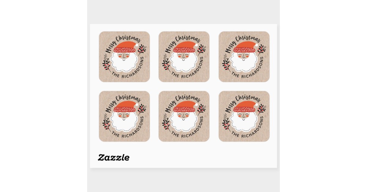 Personalized Festive Christmas Santa Claus Square Sticker | Zazzle