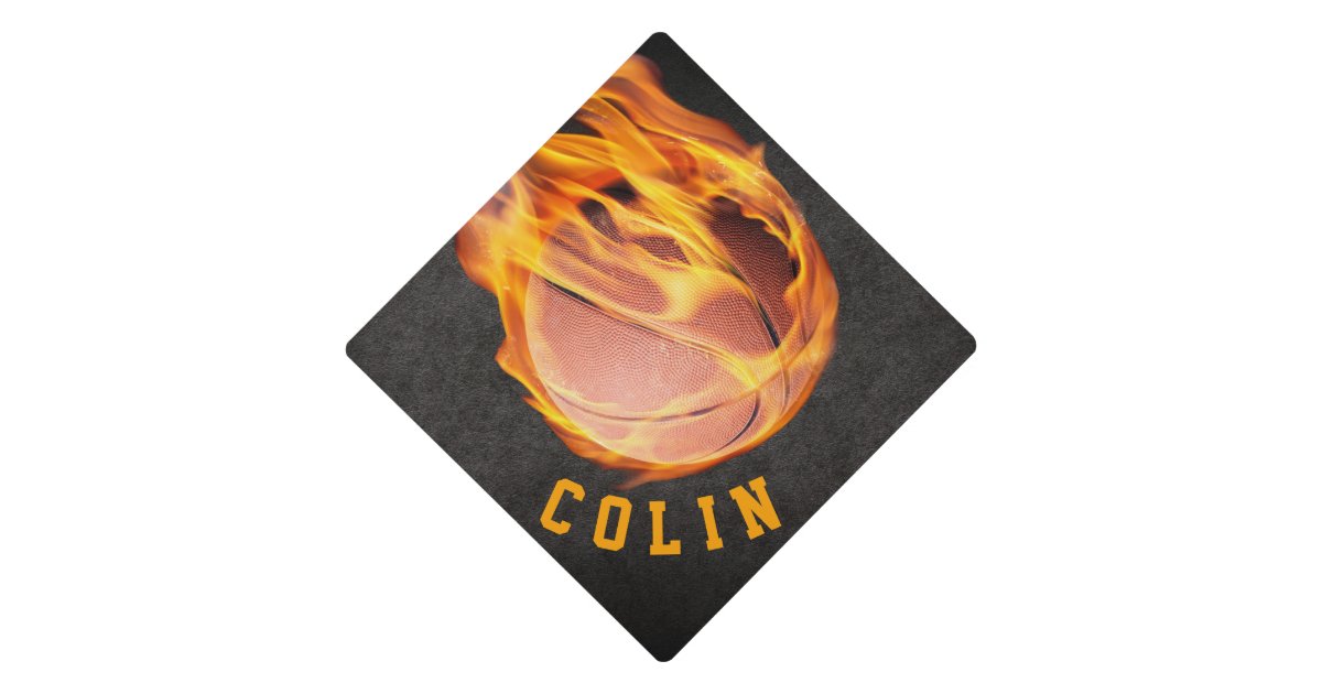Personalized Fiery Basketball Graduation Cap Topper | Zazzle
