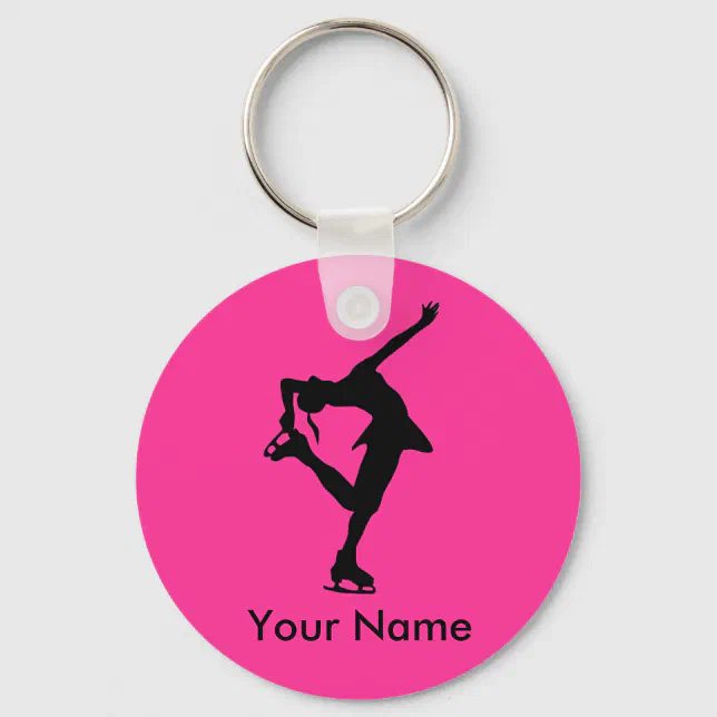 Personalized Figure Skater Key Chain - Bright Pink | Zazzle
