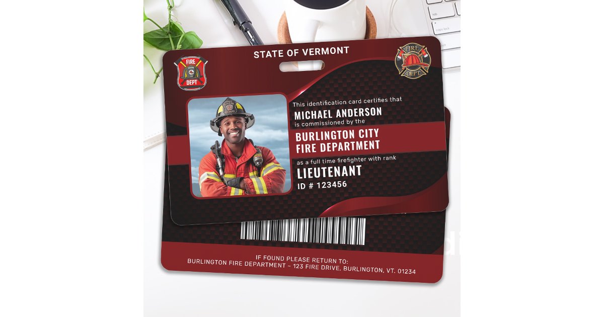 Personalized Firefighter Employee Custom Photo ID Badge | Zazzle